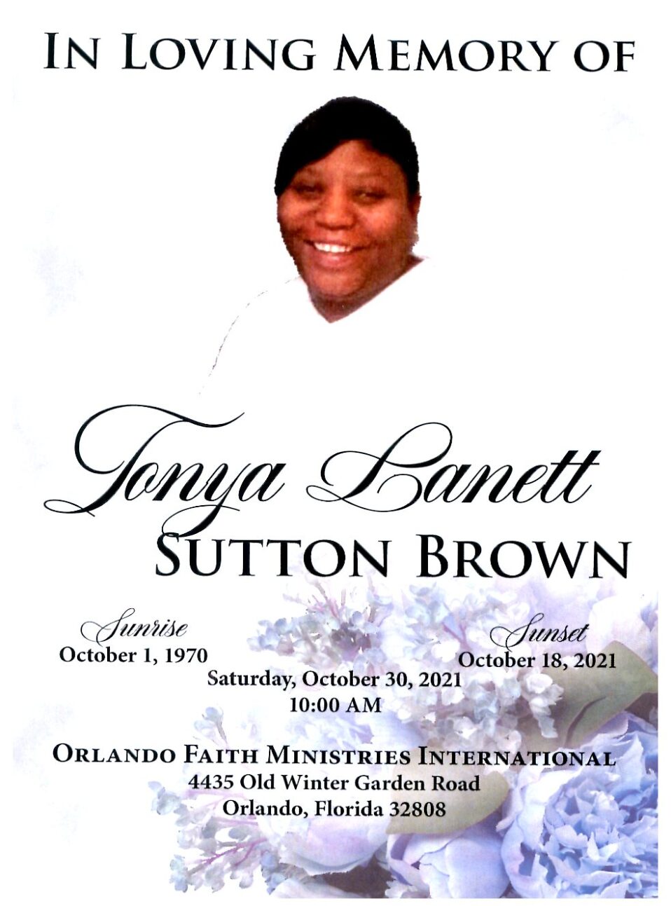 Tonya Lanett Sutton Brown – Mitchell's Funeral Home